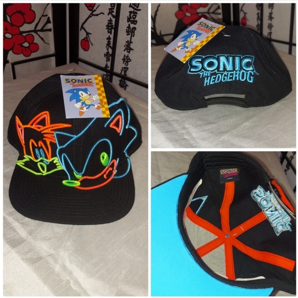 Accessories | Sonic The Hedgehog Black Cap With Neon Embroidery | Poshmark